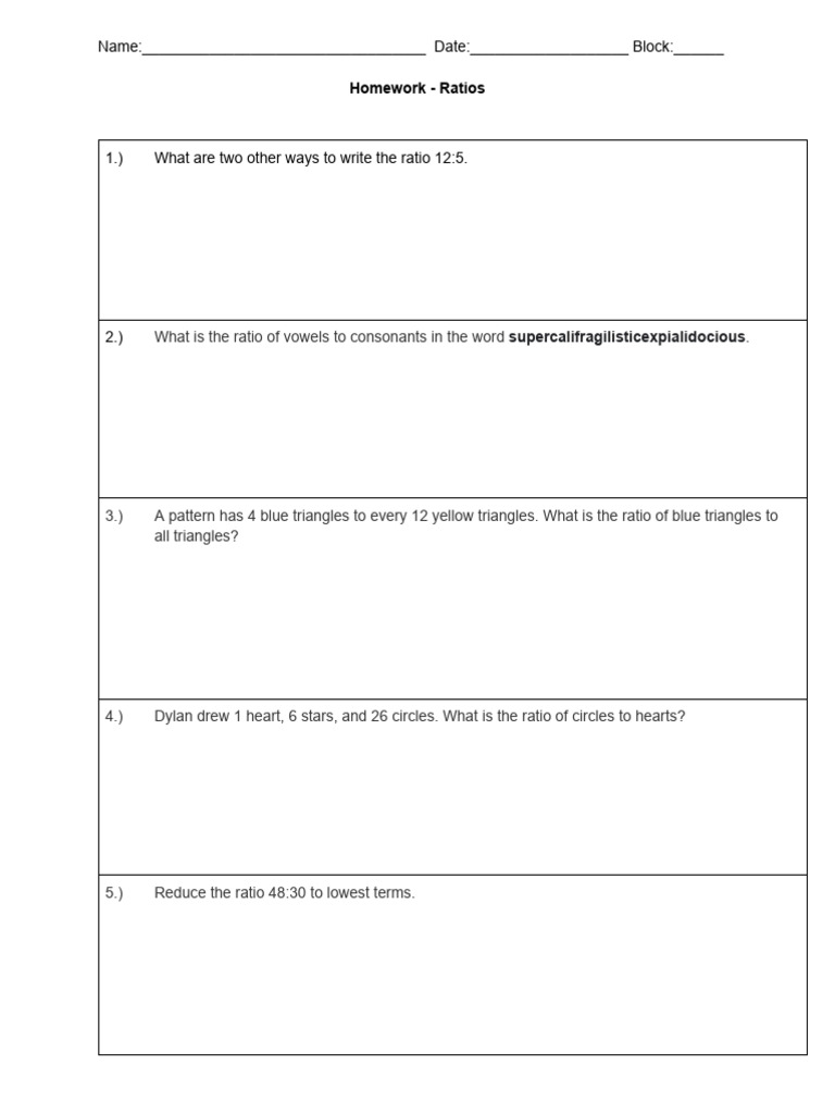 Ratio Homework 2023 - Google Docs | PDF