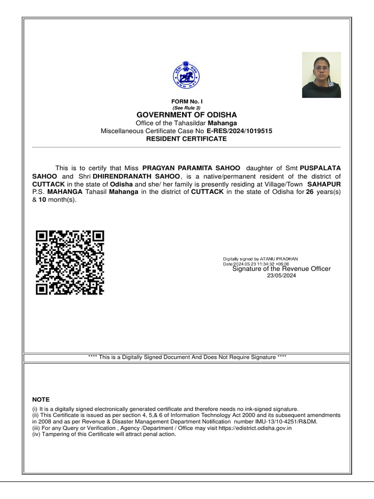 Resident Certificate-1 | PDF