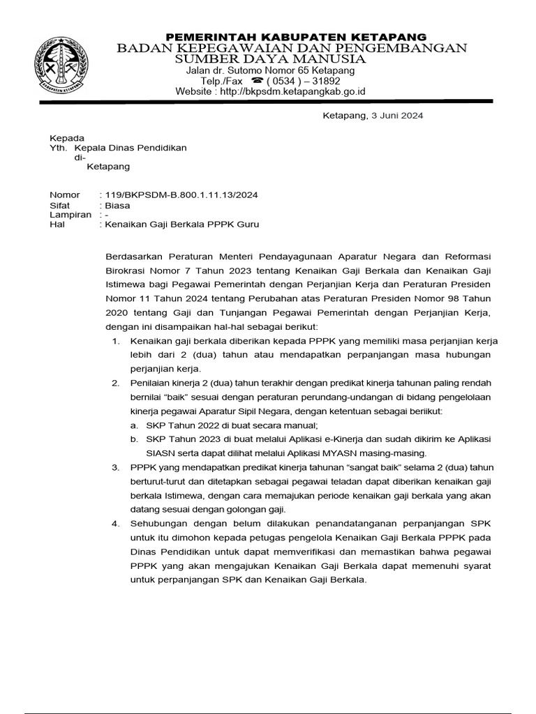 SURAT EDARAN KGB PPPK Guru 2024 | PDF