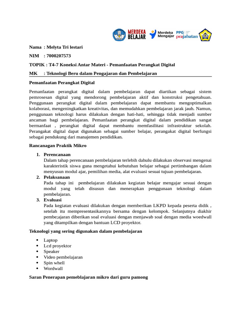 T4-7 Koneksi Antar Materi - Pemanfaatan Perangkat Digital | PDF