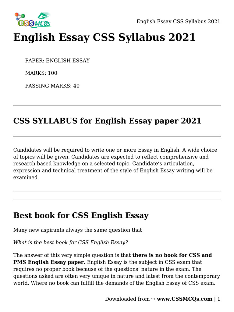 English Essay CSS Syllabus 2021 | PDF | Art