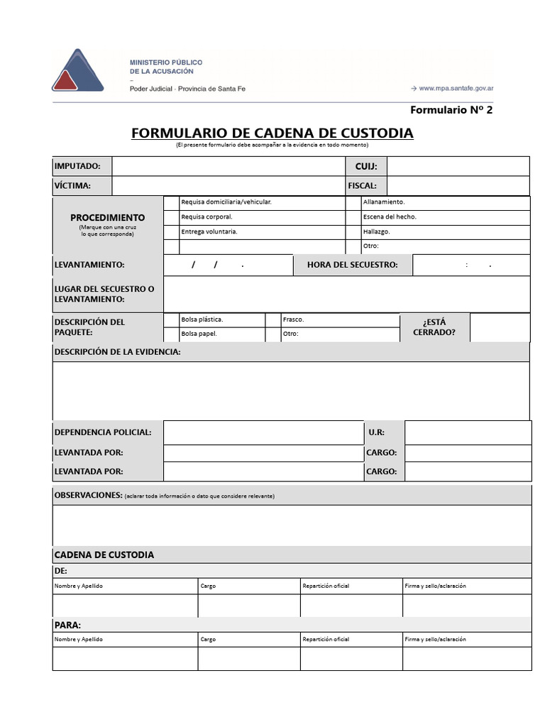 Formulario Cadena de Custodia | PDF