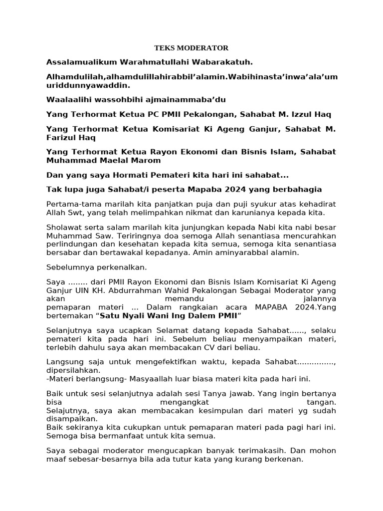 Teks Moderator Mapaba 2024 | PDF