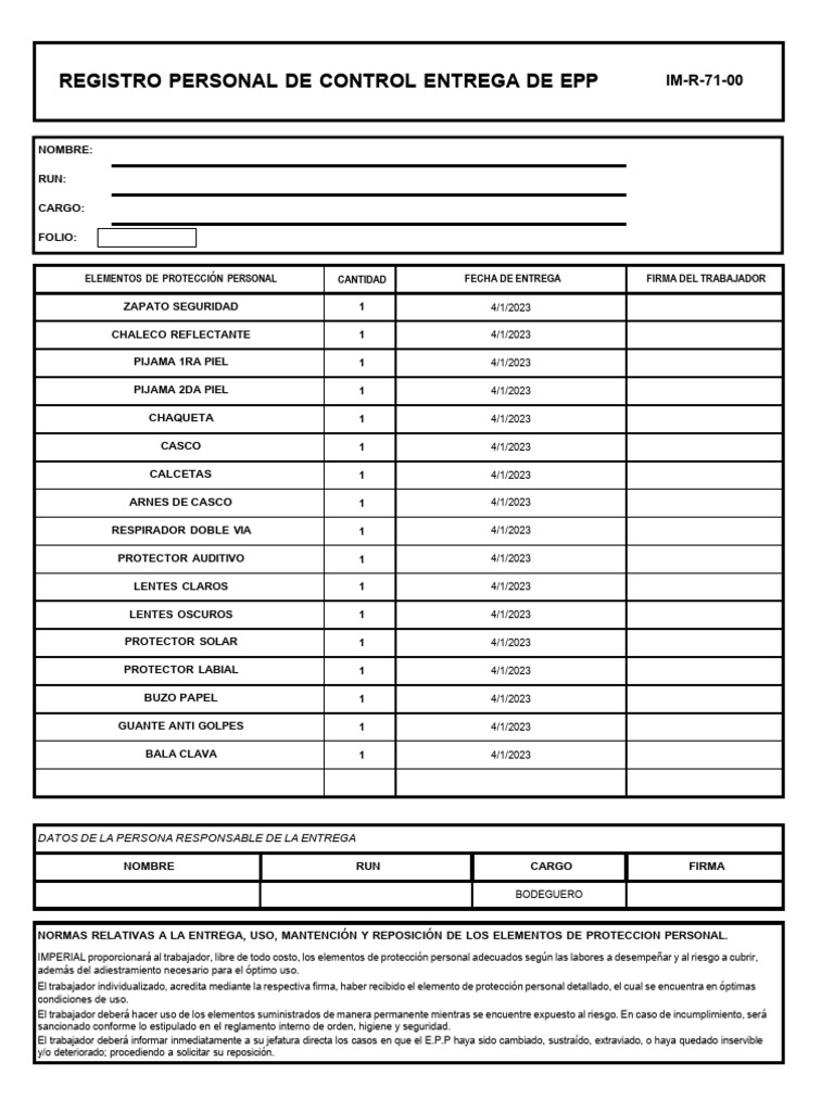 Formato Entrega Epp Faena | PDF