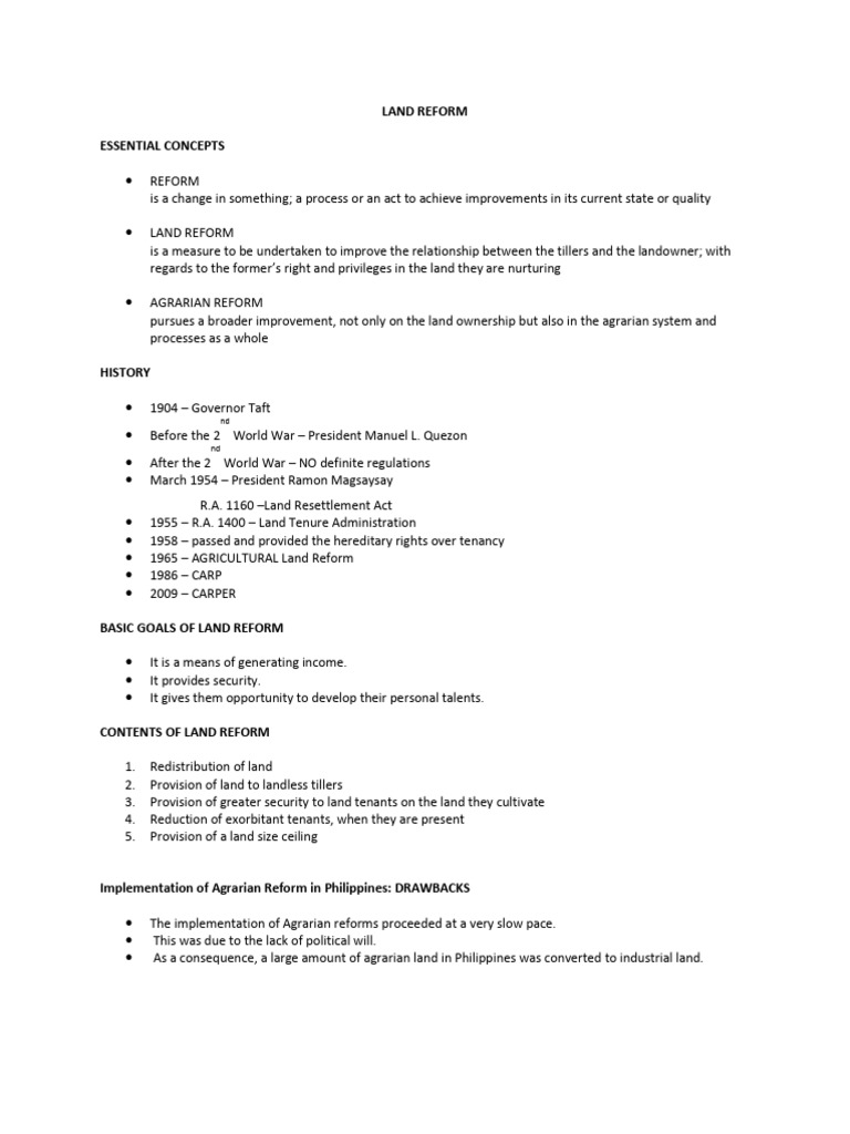 Land Reform Notes | PDF