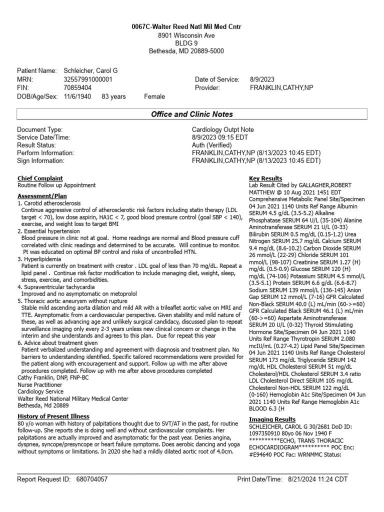 Cardiology Outpt Note 08-09-2023 | PDF