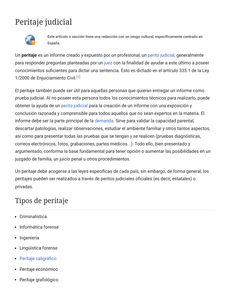 Peritaje Judicial: Tipos y Fases | PDF | Testigo experto | Experto