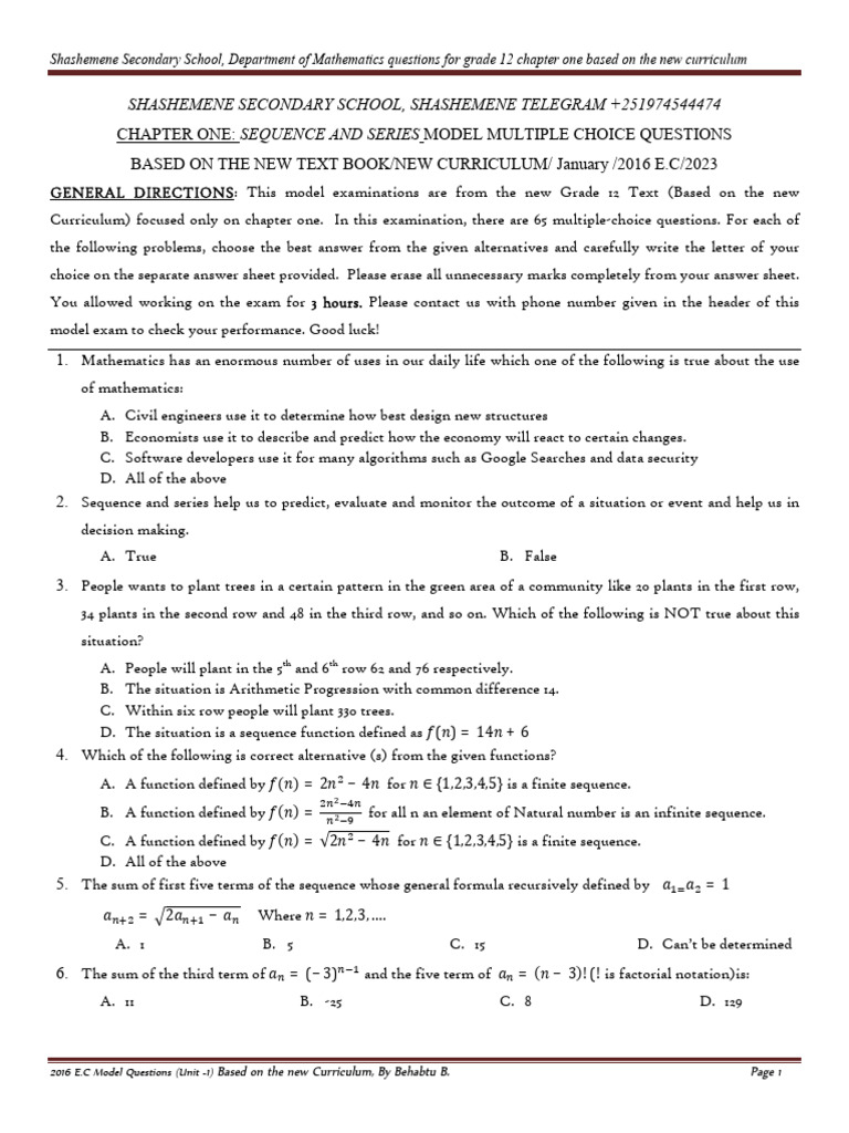 G12 CH-1 High School Mathematics | PDF | Summation | Teaching Methods ...