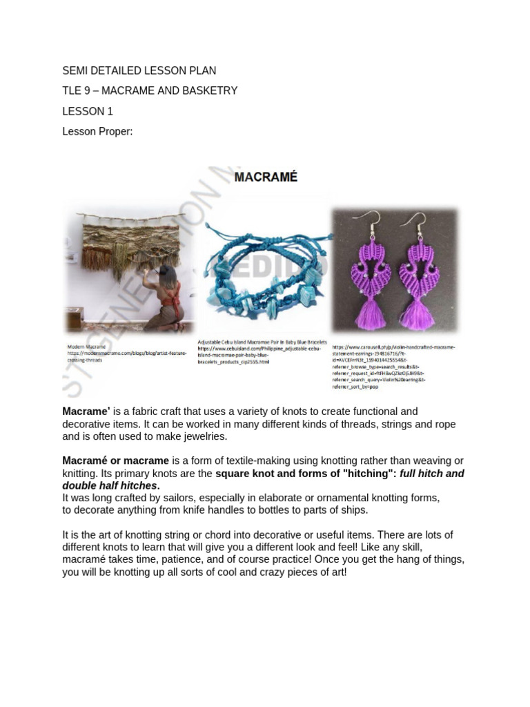 LESSON 1 MACRAME AND LBASKETRY | PDF