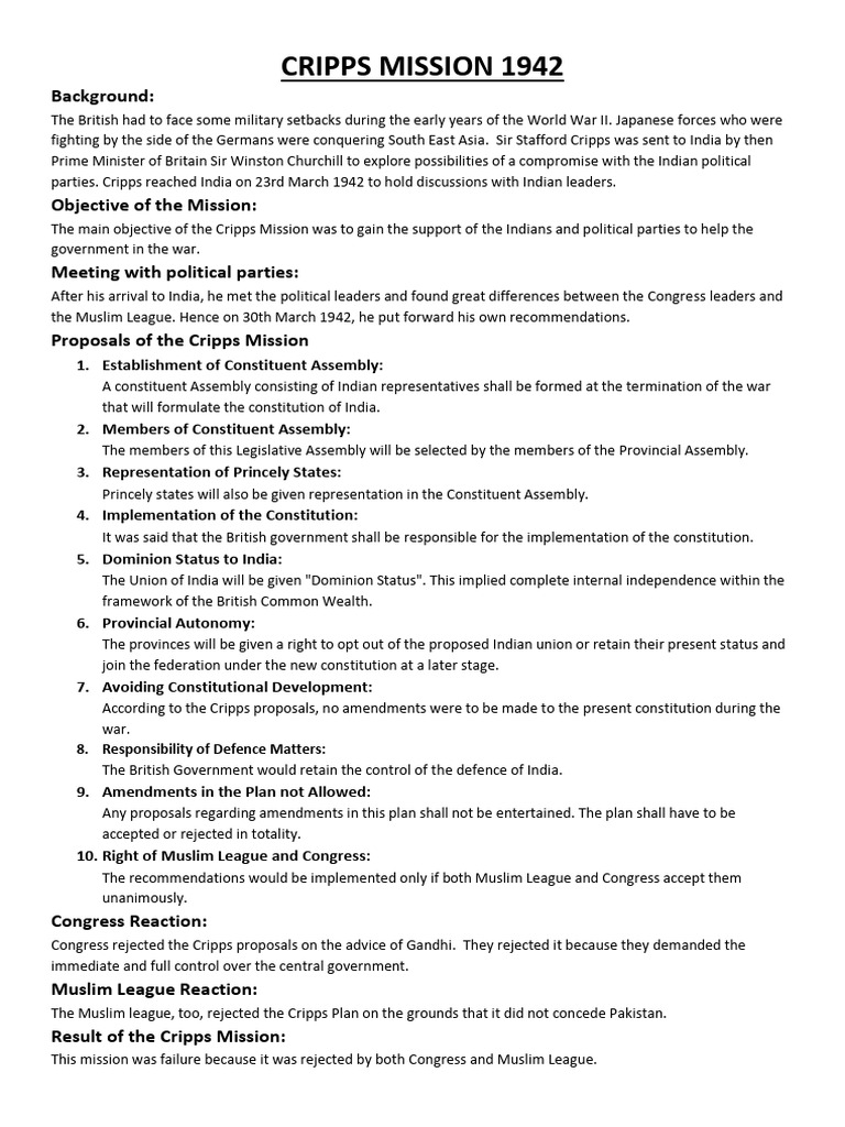 Cripps Mission Plan 1942 | PDF
