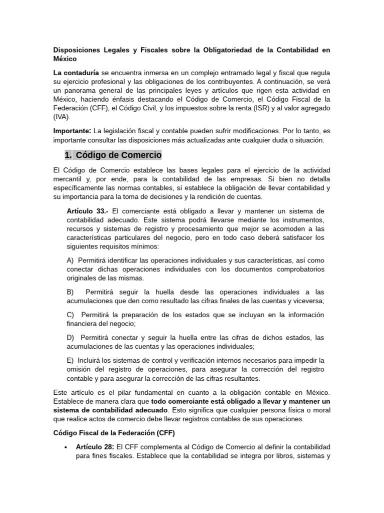 Disposiciones Legales y Fiscales Sobre La Obligatoriedad de La ...