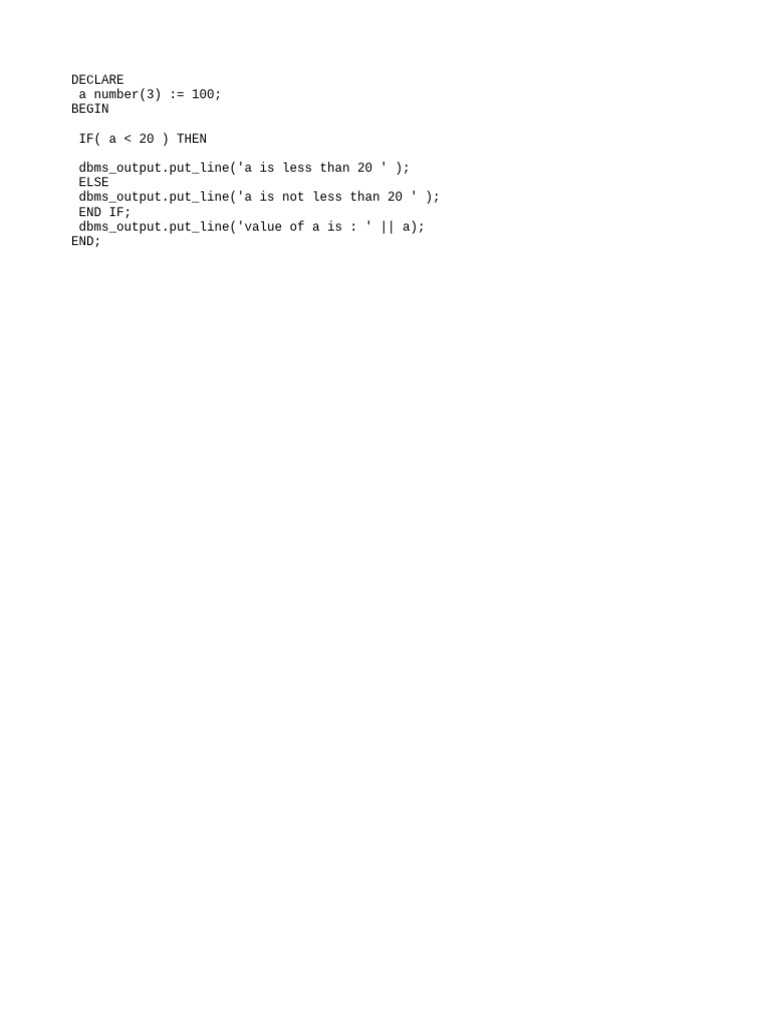 Program 9 Plsql Script To Check Whether A Number Is Less Than 100 Using