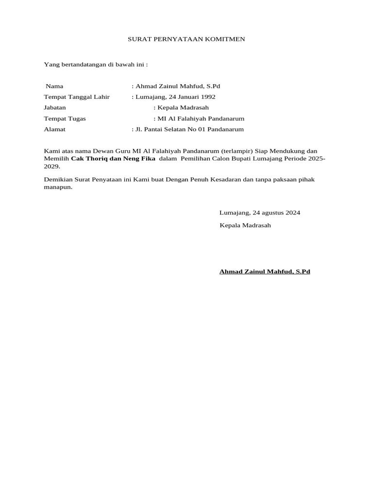 SURAT PERNYATAAN KOMITMEN | PDF