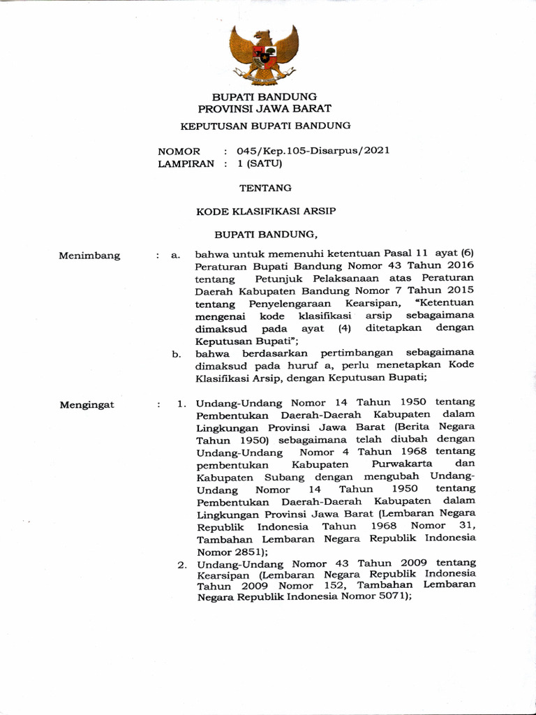 Kode Klasifikasi Arsip 2021 | PDF