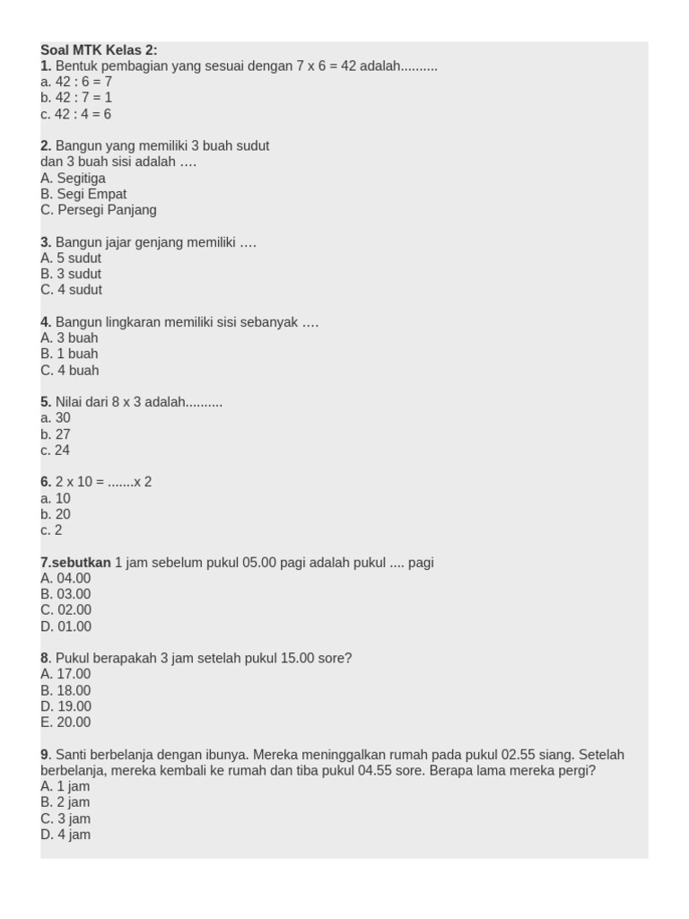 Bank Soal Kls 2 | PDF