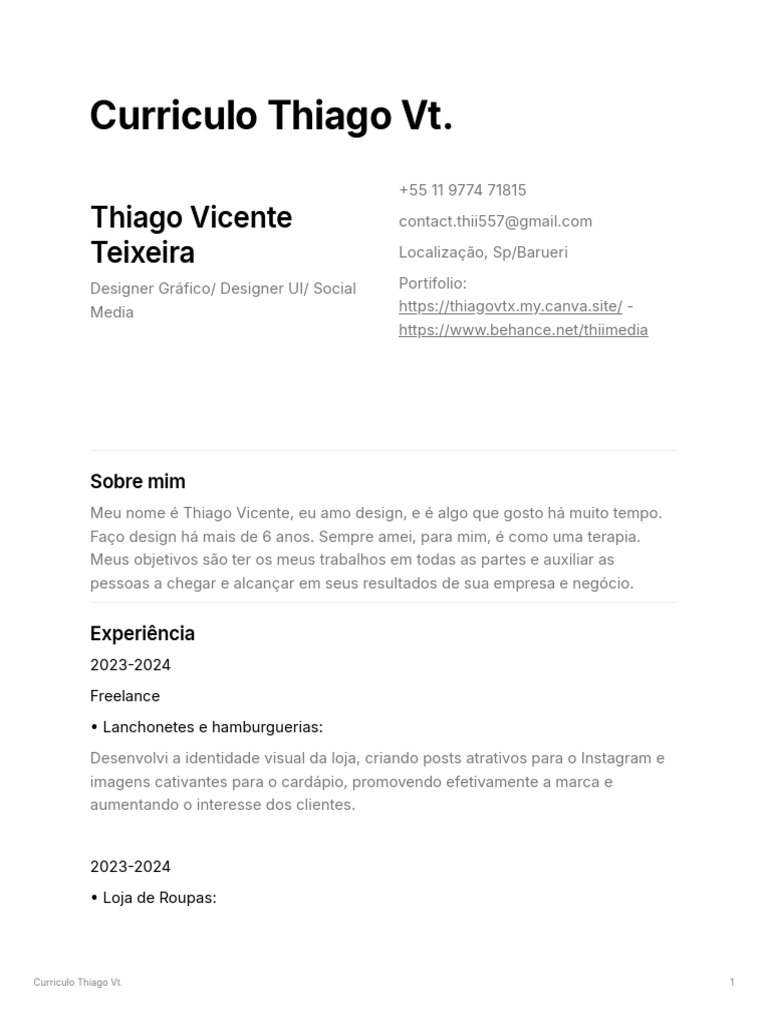 Curriculo Thiago Vt. | PDF