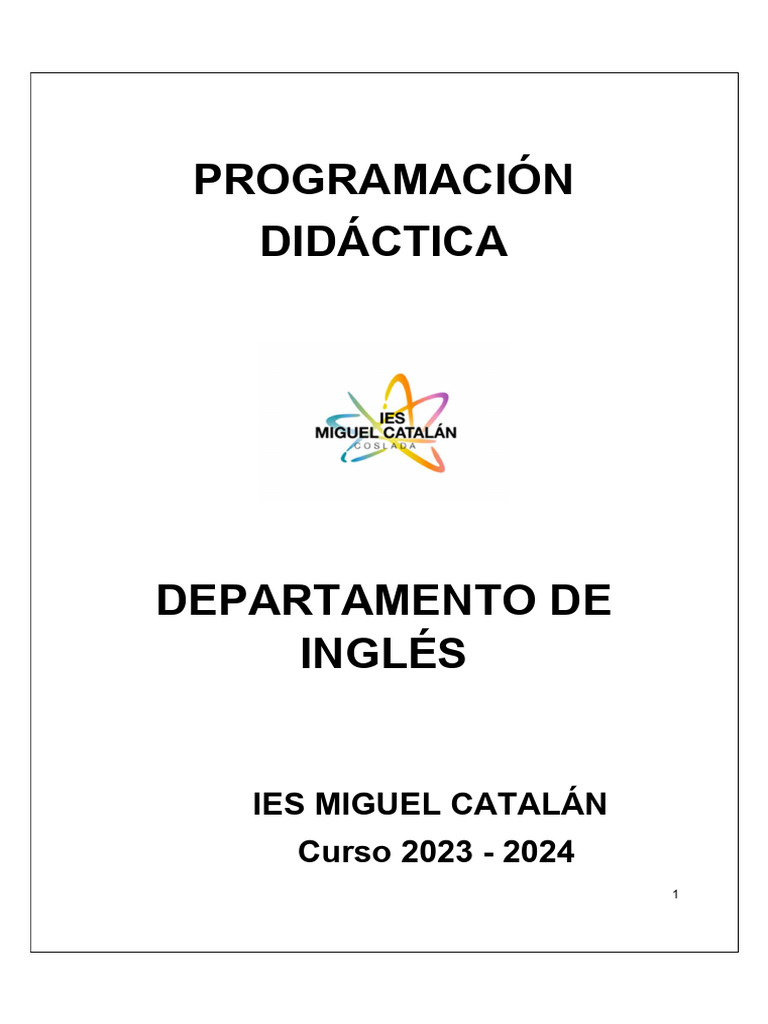 Programacion Didactica 2023 2024. Departamento Ingles | PDF
