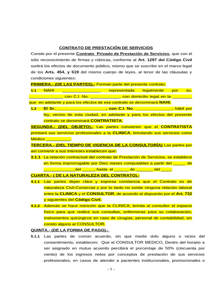 CONTRATO DE PRESTACION DE SERVICIOS MEDICOS | PDF
