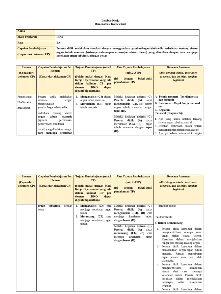 Analisis CP, TP Dan ATP Tugas Contoh | PDF