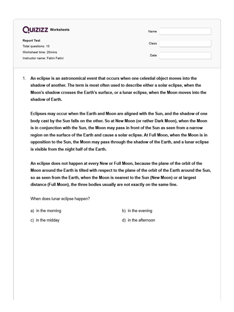 Report Text - Quizizz (10 Questions) | PDF