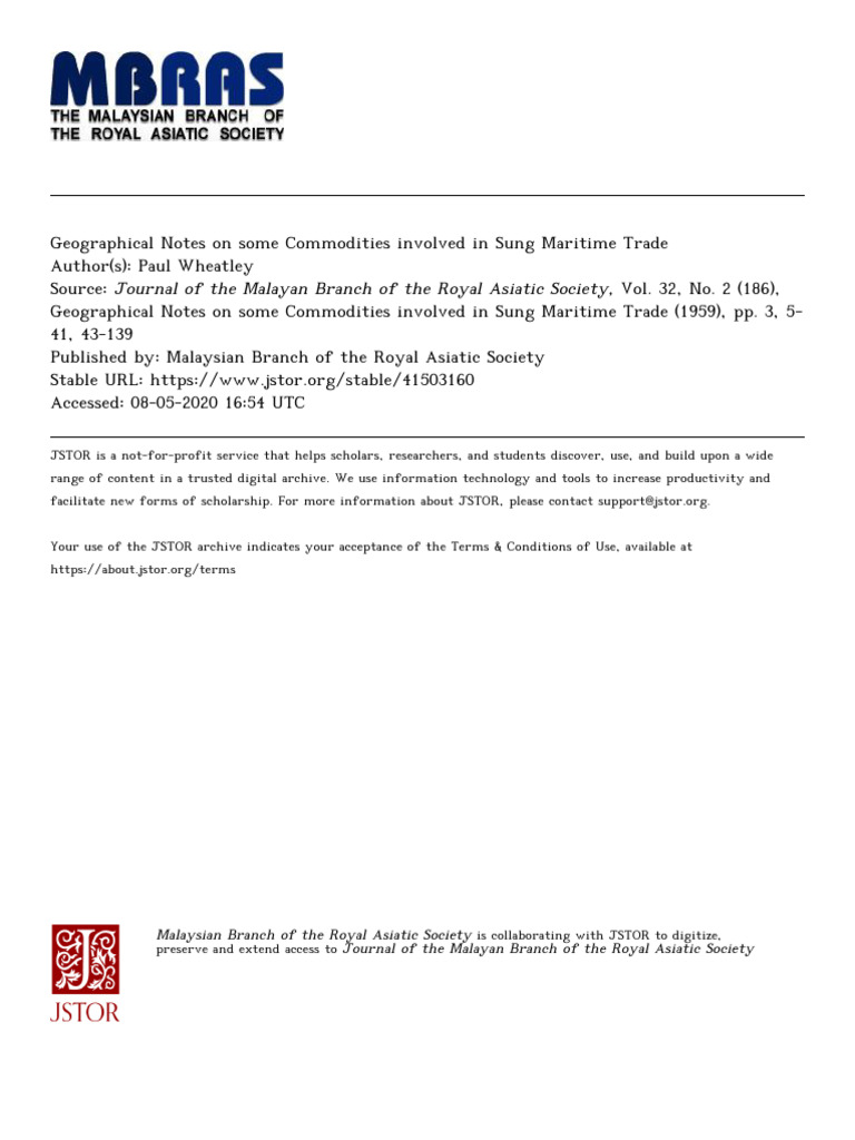 Geographical Notes On Some Commodities Involved in Sung Maritime Trade ...