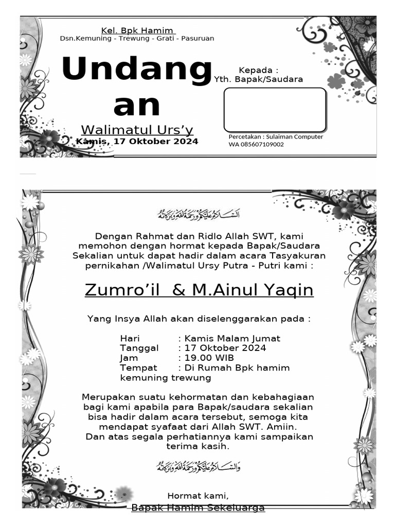 Undangan Walimatul Ursy Yang Bisa Di Edit Format Word Doc6 By