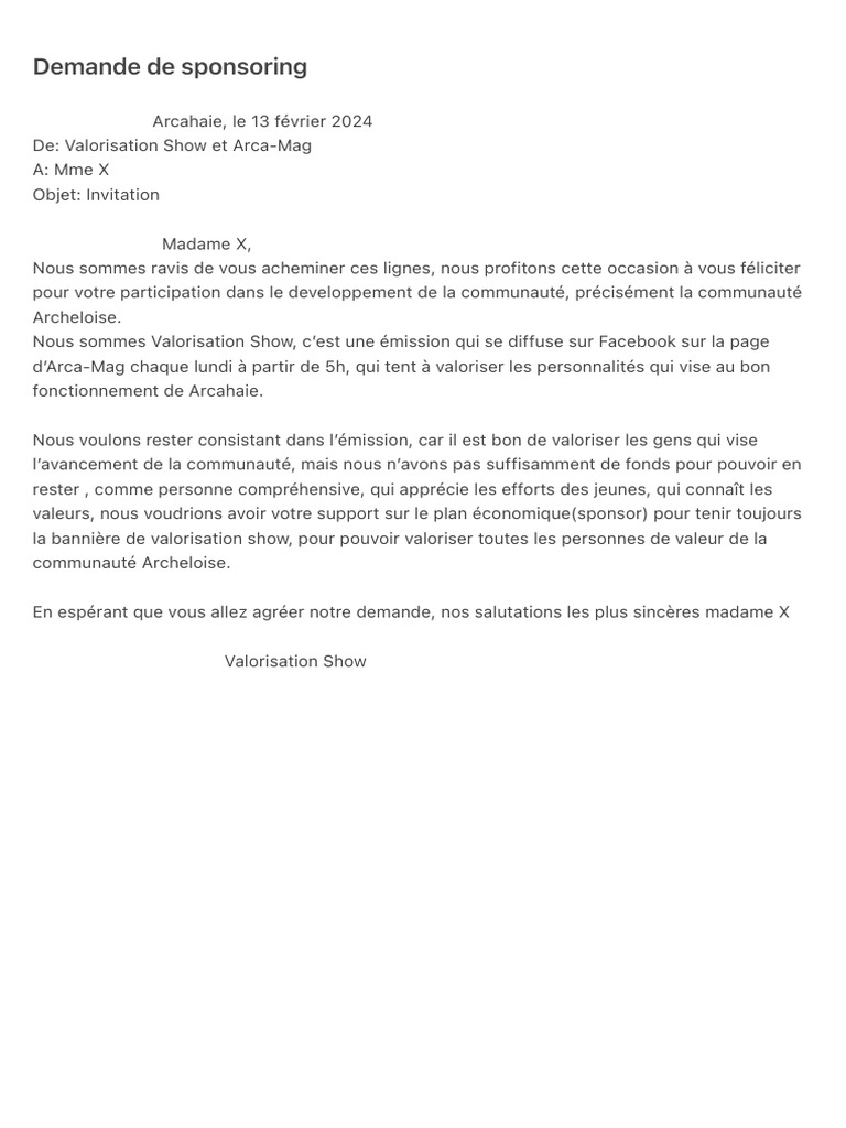Demande de Sponsoring | PDF