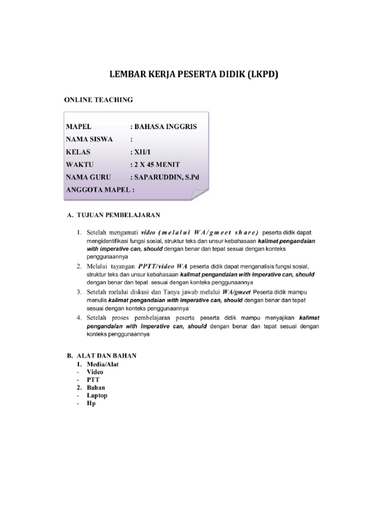 LKPD Dan PTT Conditional Sentence | PDF