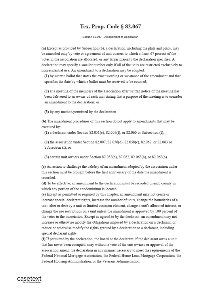 Section 82.067 - Amendment of Declaration | PDF