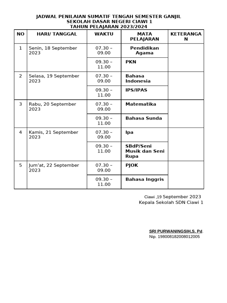 Jadwal PTS 2023 | PDF