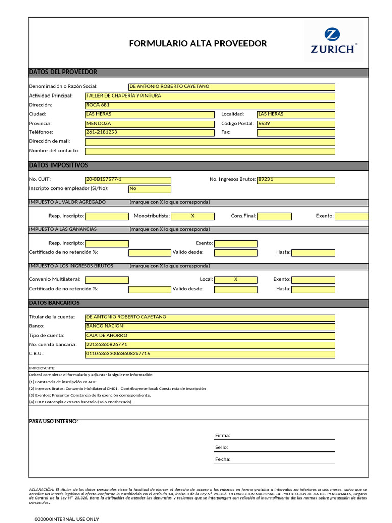 Formulario Alta Proveedor | PDF