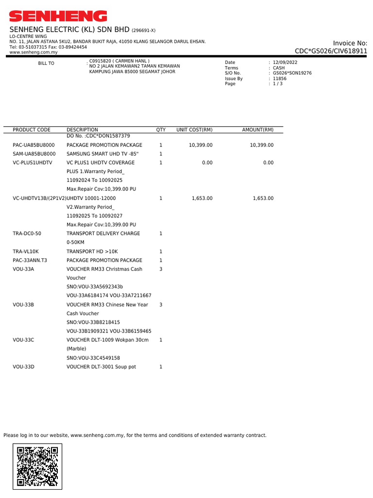Seng Heng TV Invoice | PDF