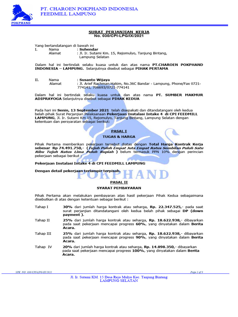 SPK 030 - Instalasi Mixing (PT. SMA) | PDF