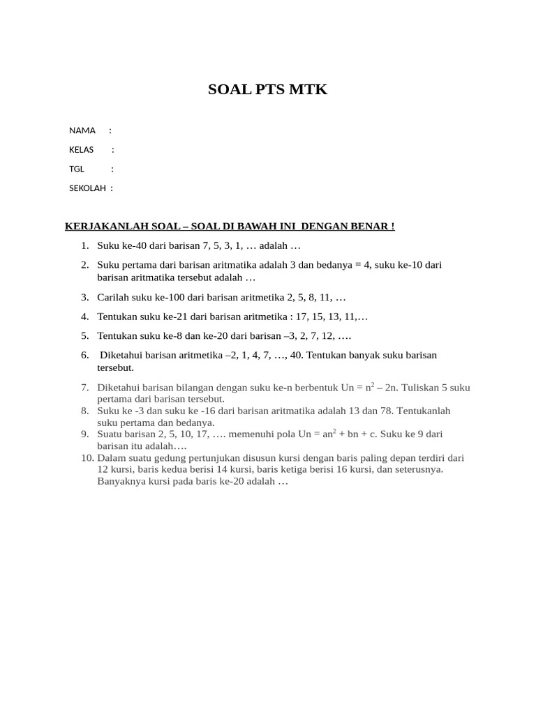Soal PTS MTK Fase e | PDF