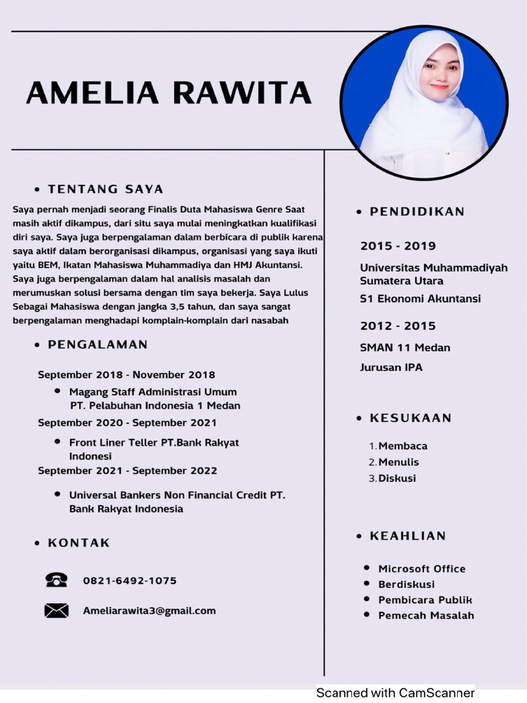 CV Saya Amelia Rawita | PDF