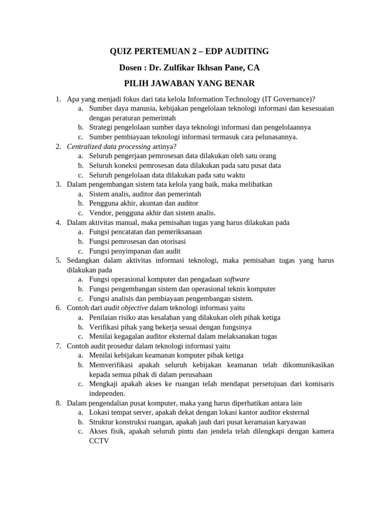 Quiz Pertemuan 1 - Edp Audit | PDF