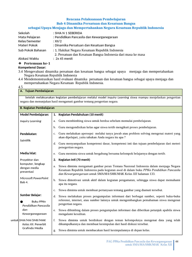 A. RPP Bab 4 1 Pertemuan | PDF
