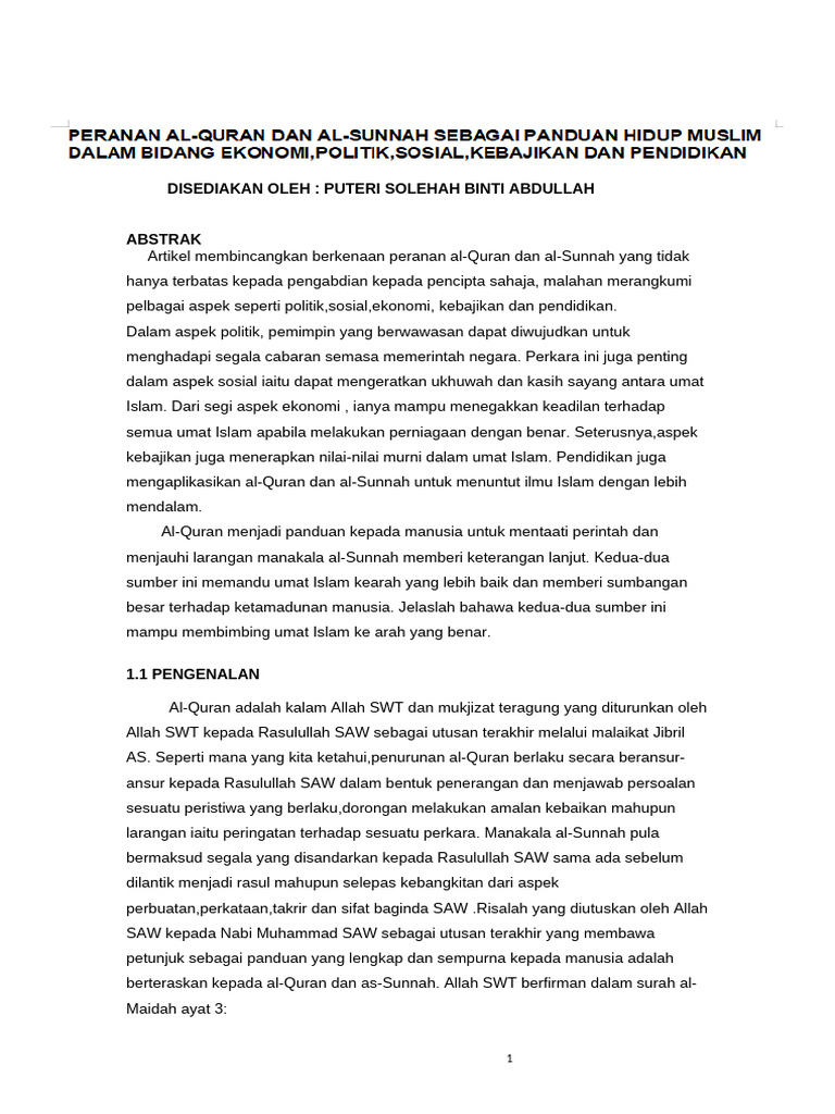 Peranan Al-Quran Dan Al-Sunnah | PDF