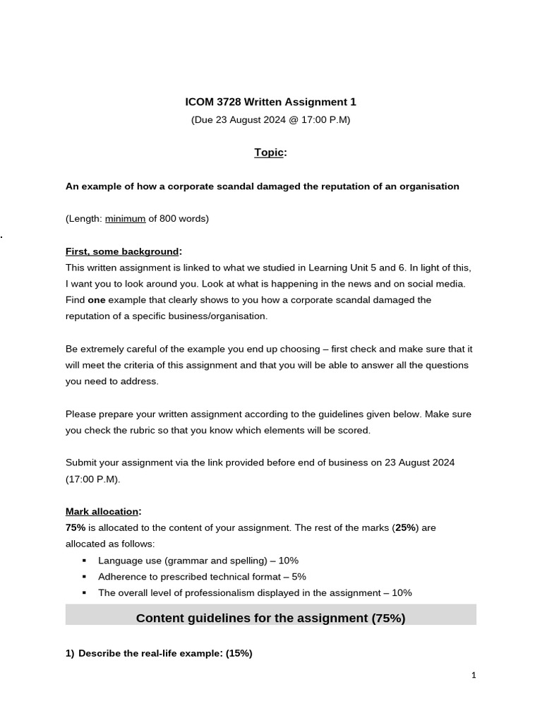 ICOM 3728 Individual Written Assignment 1 Due 23 August 2024 | PDF