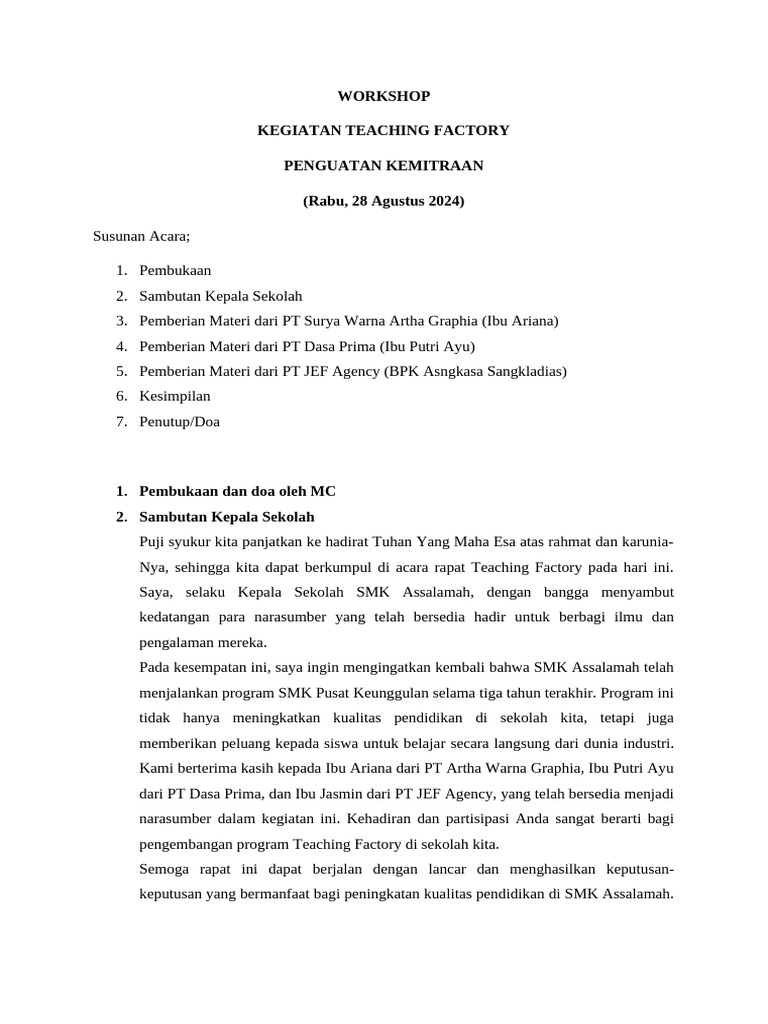 Notulen WORKSHOP TEFA Rabu 28 Agustus | PDF