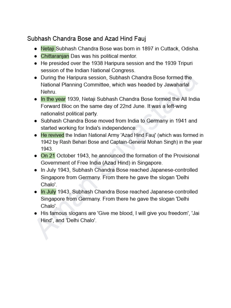 Riv As Ta Va: Subhash Chandra Bose and Azad Hind Fauj | PDF