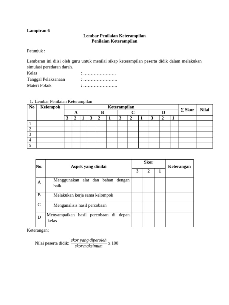 Lampiran 6 Lembar Penilaian Keterampilan | PDF