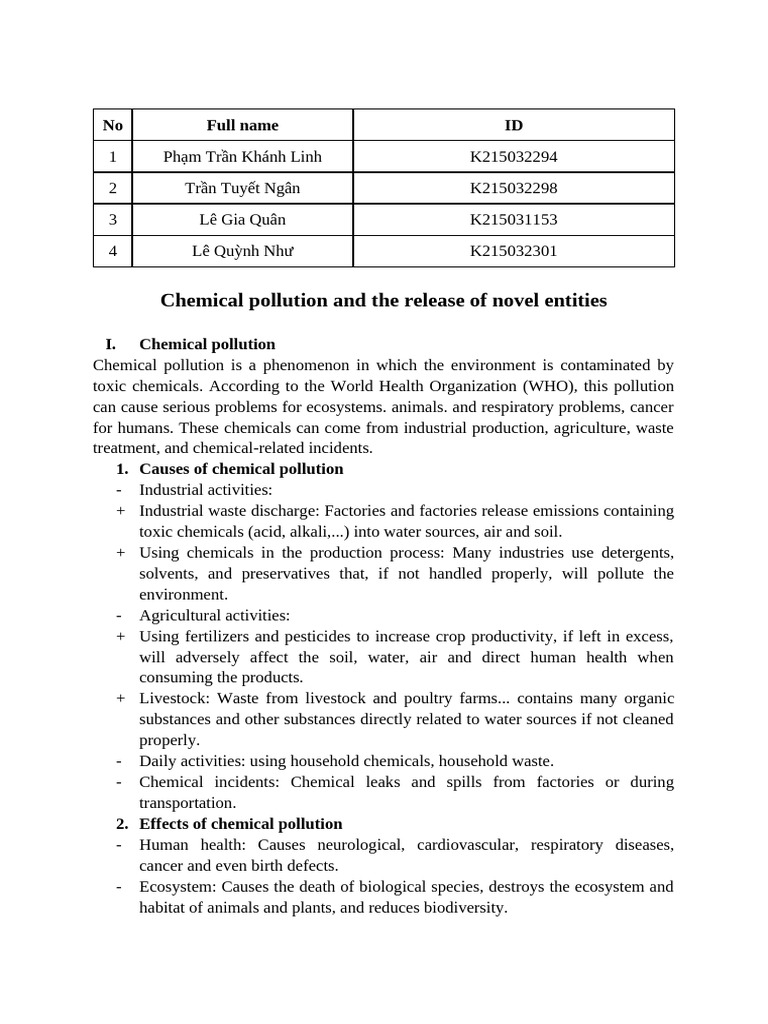 Group 4_Chemical pollution and the release of novel entities (1) | PDF