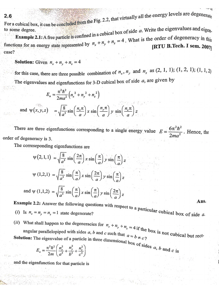 Degeneracy of Energy Levels Numerical Problems | PDF