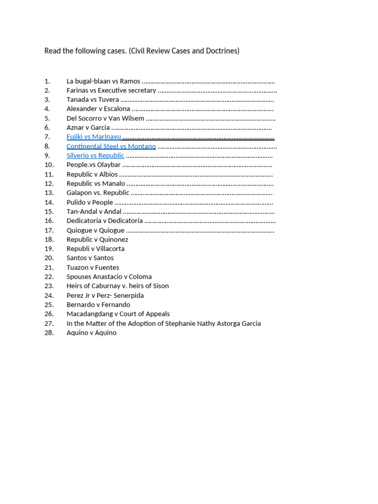 Read The Following Cases. (Civil Review Cases and Doctrines) | PDF
