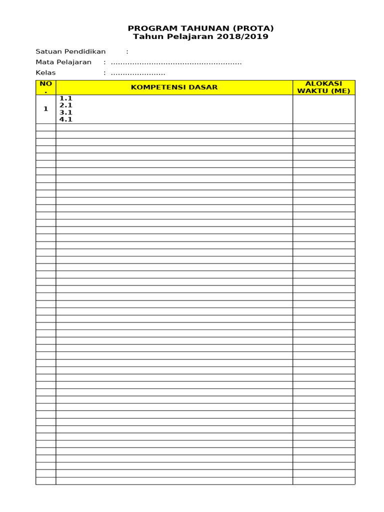 Format Program Tahunan (Guru Bidang) | PDF