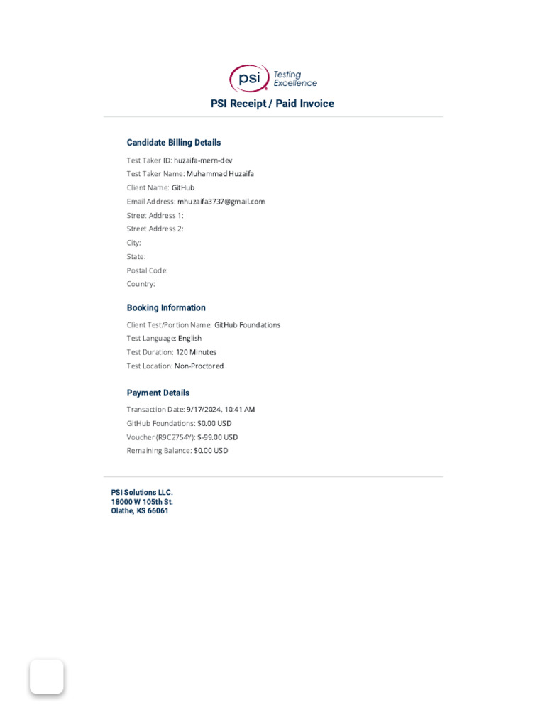 Booking Confirmation - PSI Online | PDF