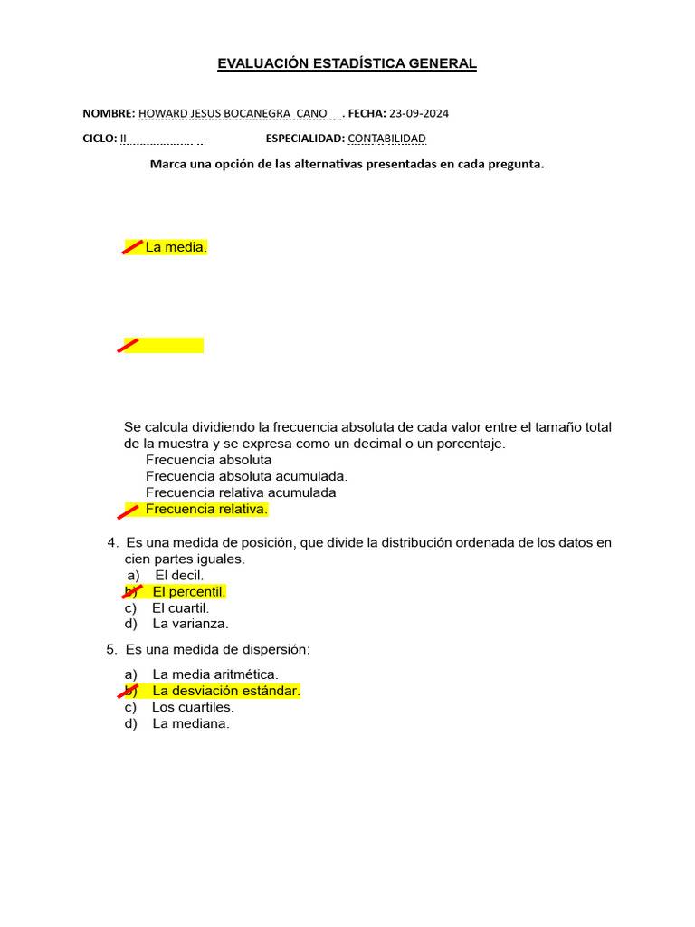 Evaluación Final Estadistica General | PDF