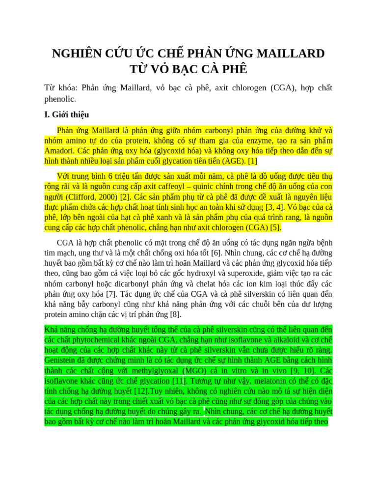 Ức chế phản ứng Maillard bằng vỏ bạc cà phê | PDF
