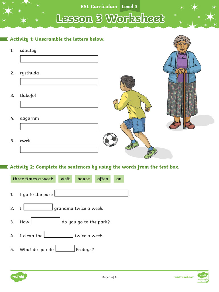 Lesson 3 - Level 3 Interactive Worksheet (What Do You Do On Tuesdays ...